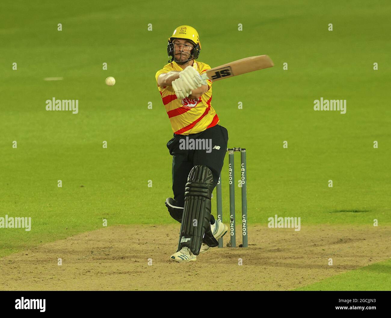 8 August, 2021. London, UK. Lewis Gregory of the Trent Rockets has a ...