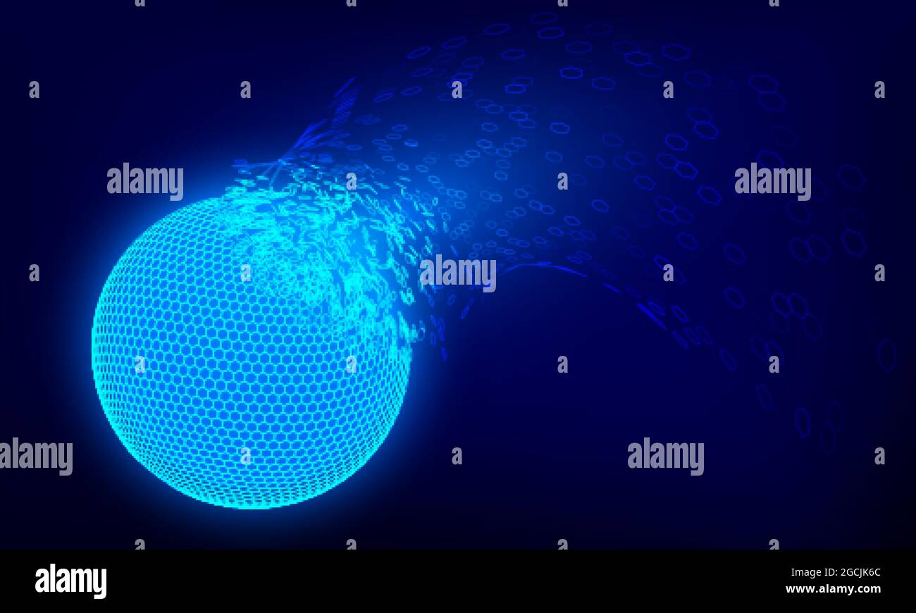 Destruction of blue sphere hologram. Futuristic technology concept ...