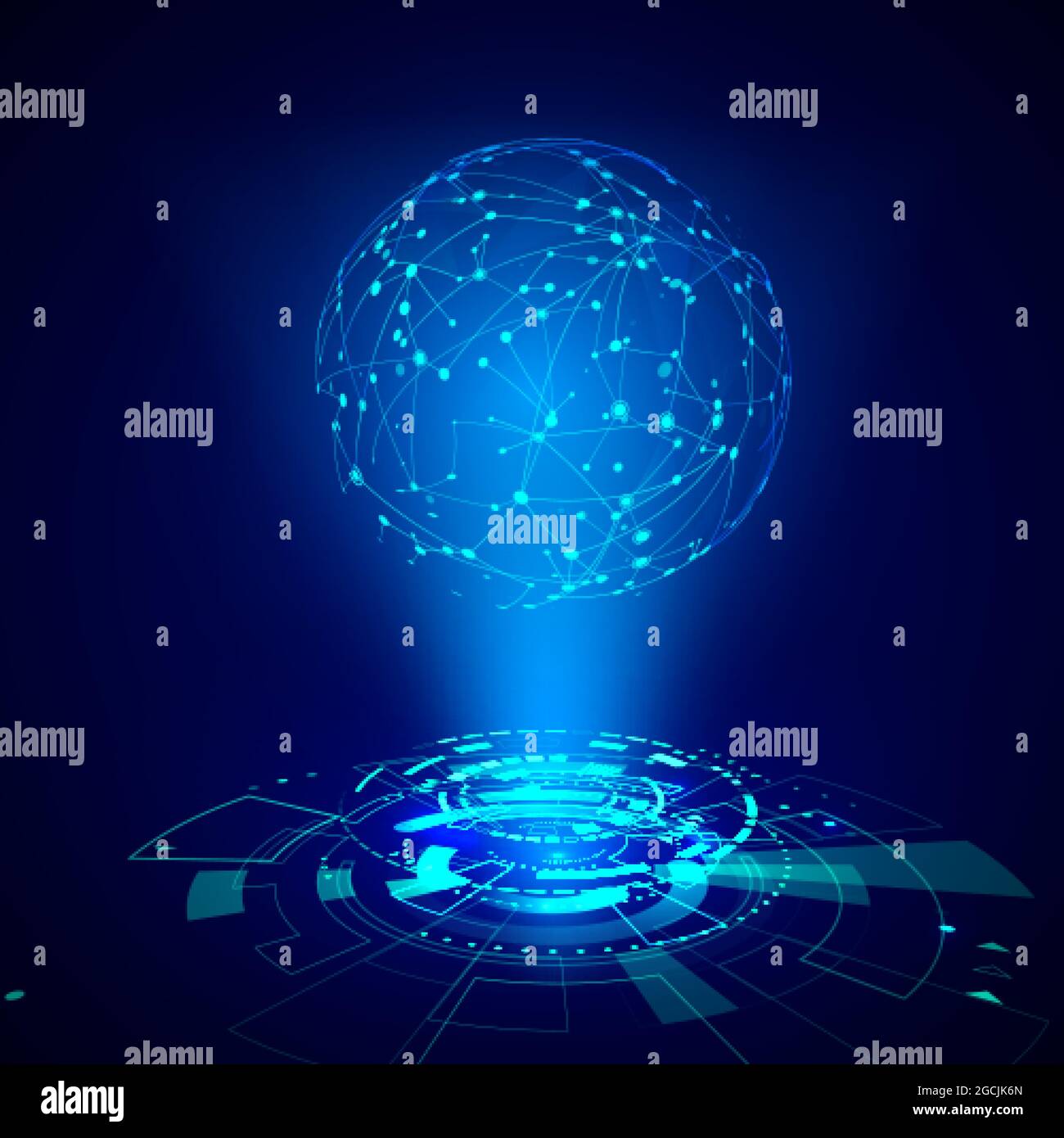 Abstract futuristic object HUD element. 3D hologram display consist of sphere of global net ...
