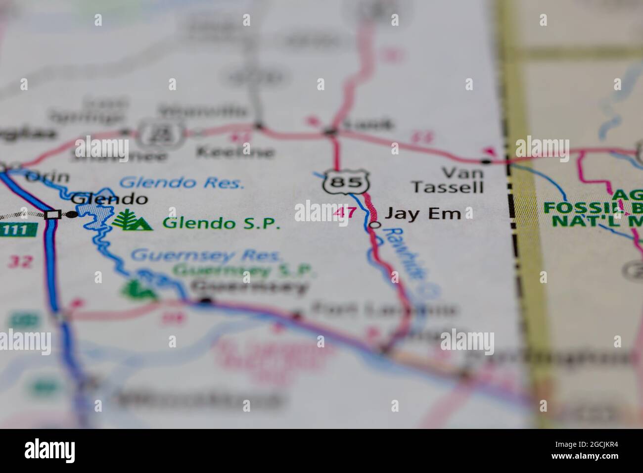 Jay Em Wyoming USA shown on a road map or Geography map Stock Photo - Alamy