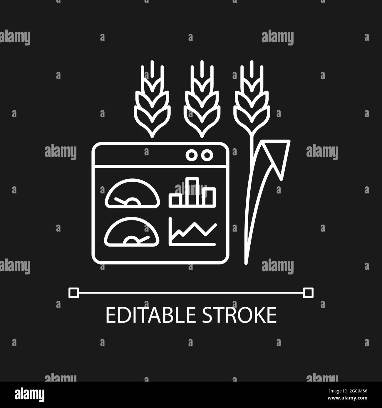 Crop and soil monitoring and management white linear icon for dark ...