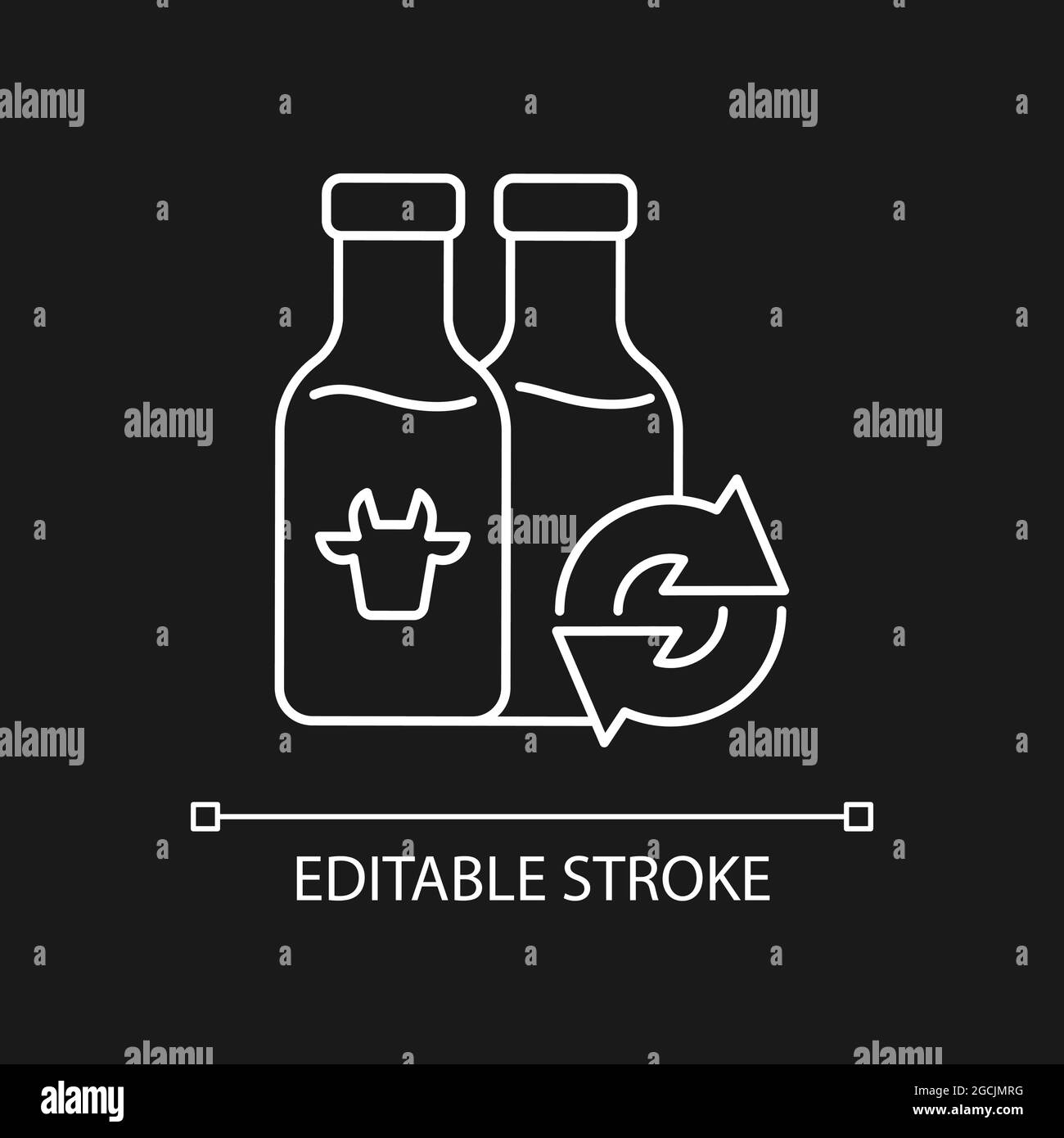 Refillable milk bottles white linear icon for dark theme Stock Vector ...