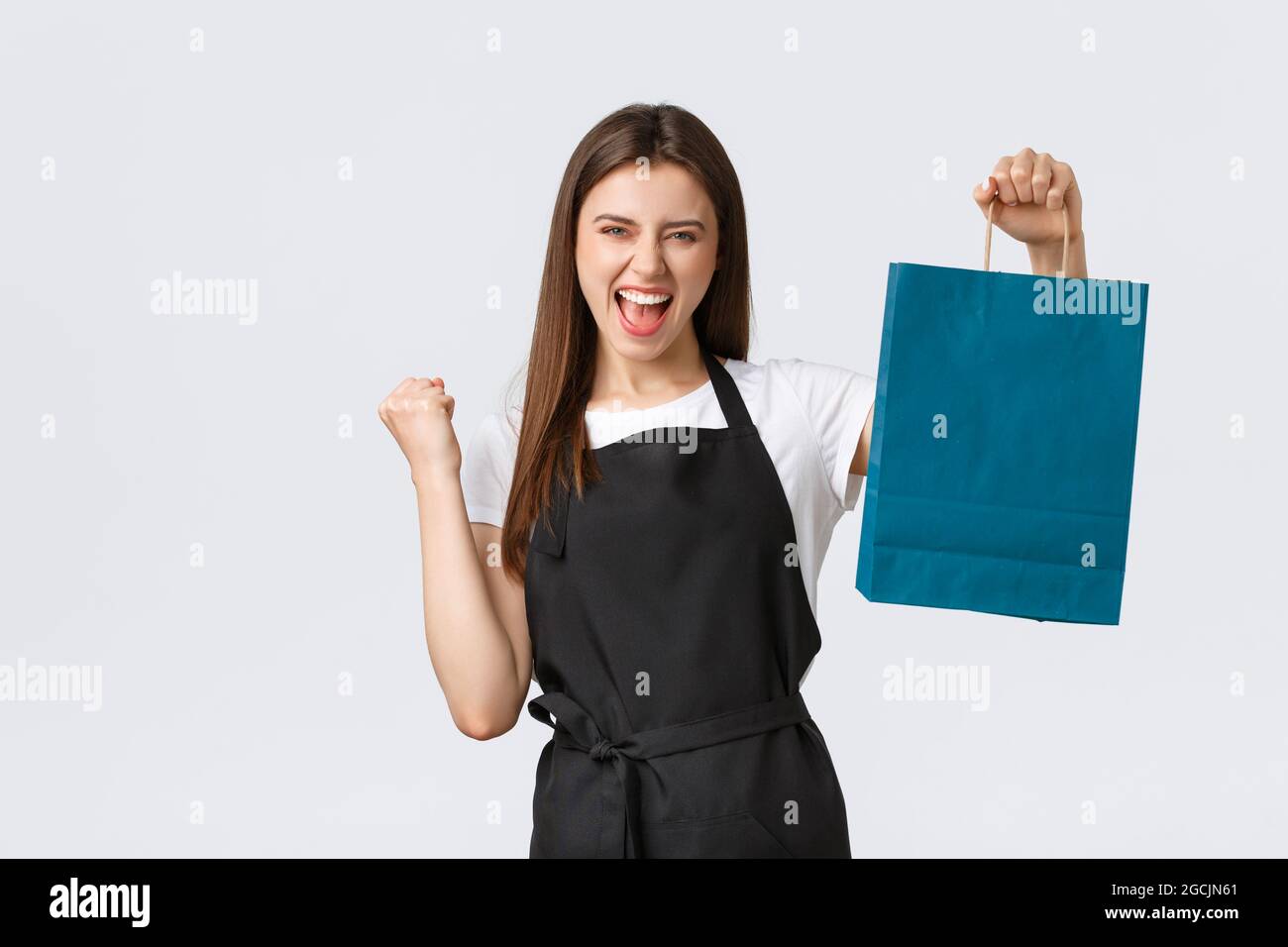 Grocery store employees, small business and coffee shops concept ...