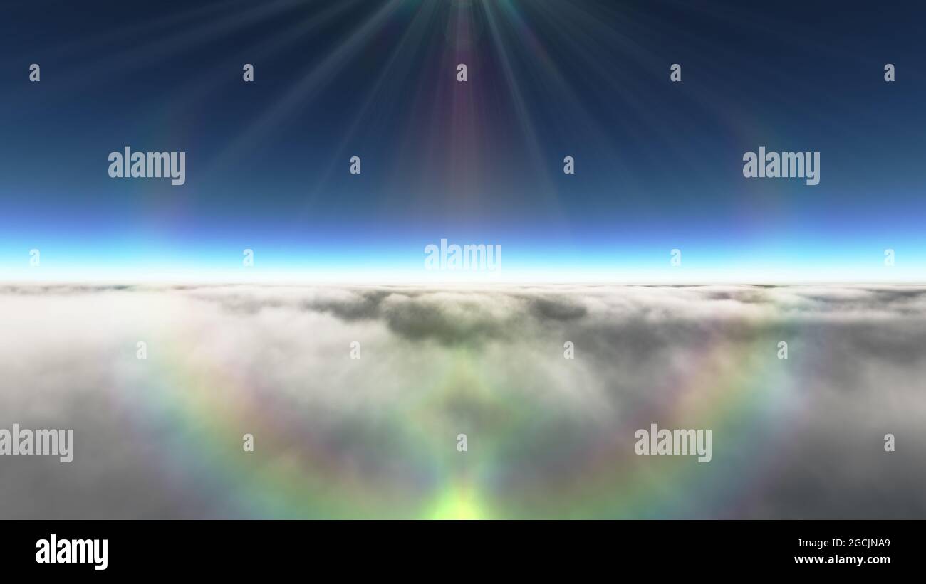 Above clouds sun ray, 3d rendering illustration Stock Photo - Alamy