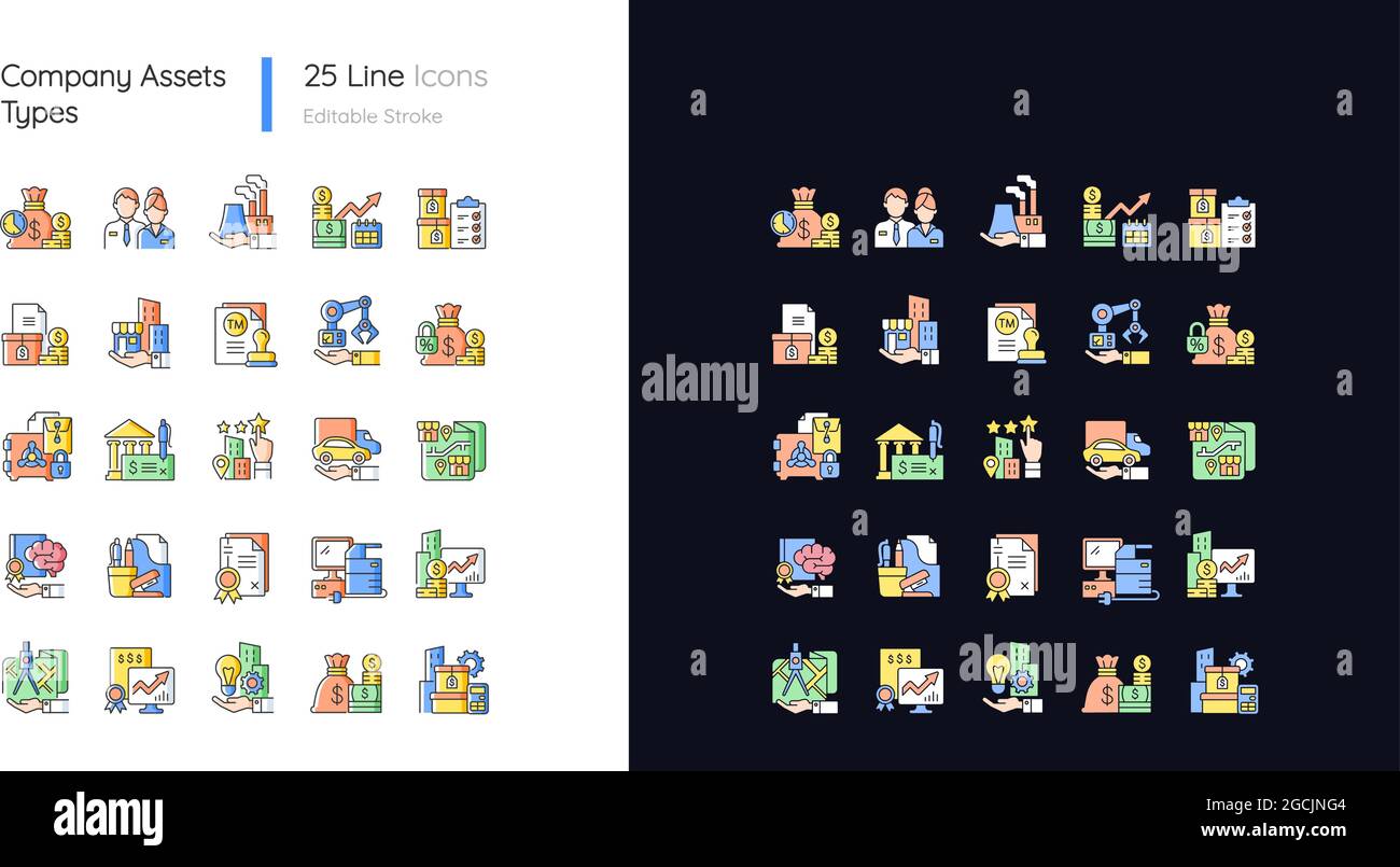 Business assets light and dark theme RGB color icons set Stock Vector ...