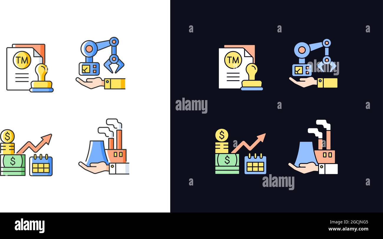 Long term business investments light and dark theme RGB color icons set ...