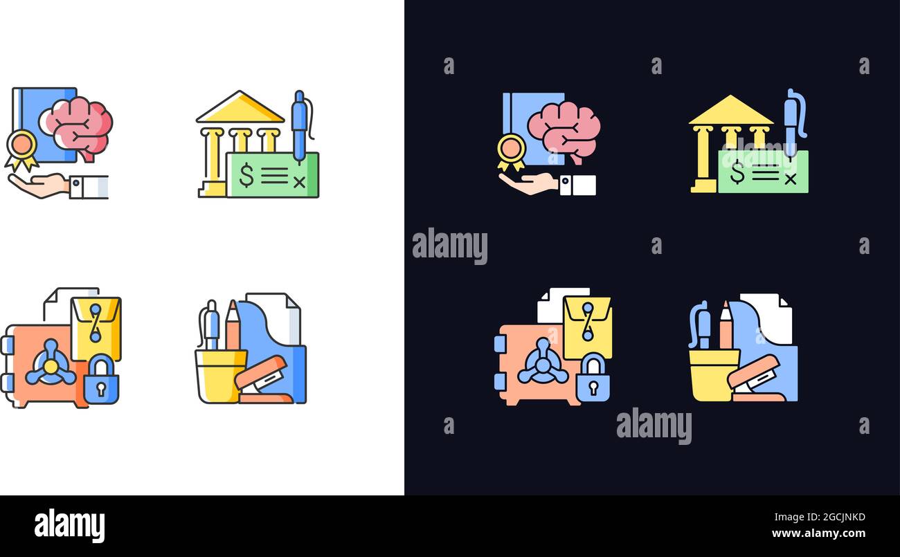 Corporate intellectual property light and dark theme RGB color icons set Stock Vector Image ...