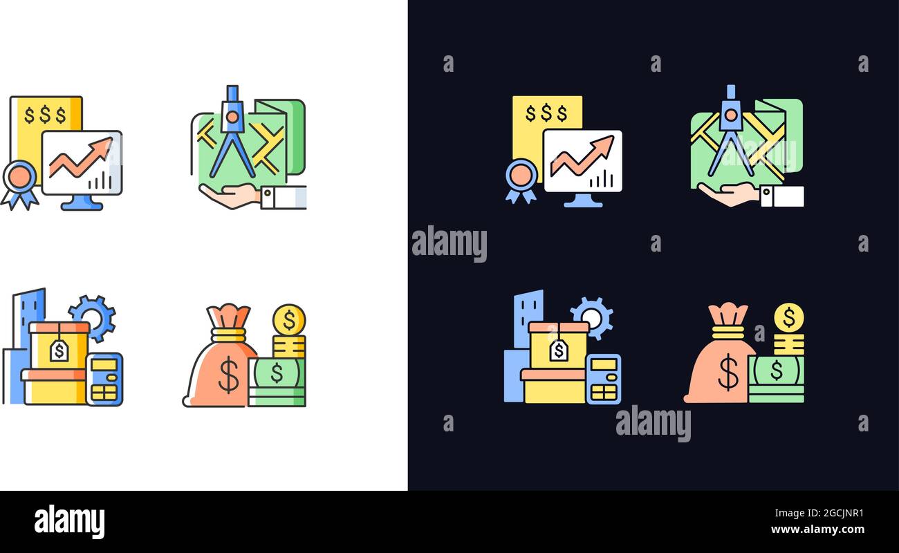 Assets management light and dark theme RGB color icons set Stock Vector ...