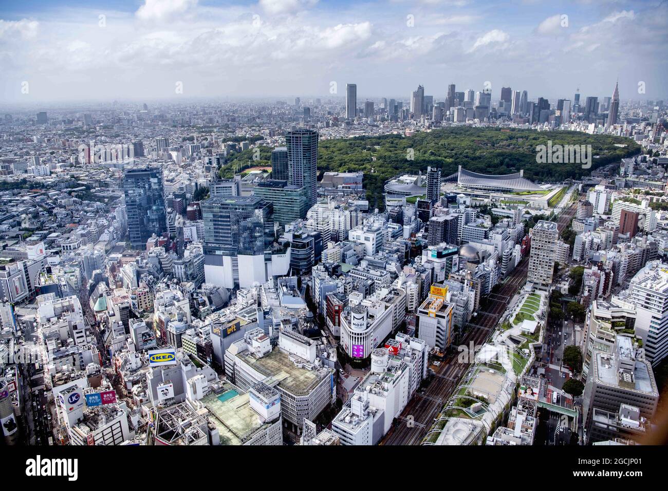 Aerial view of Tokyo, Japan, on August 09, 2021, a day after the finish ...