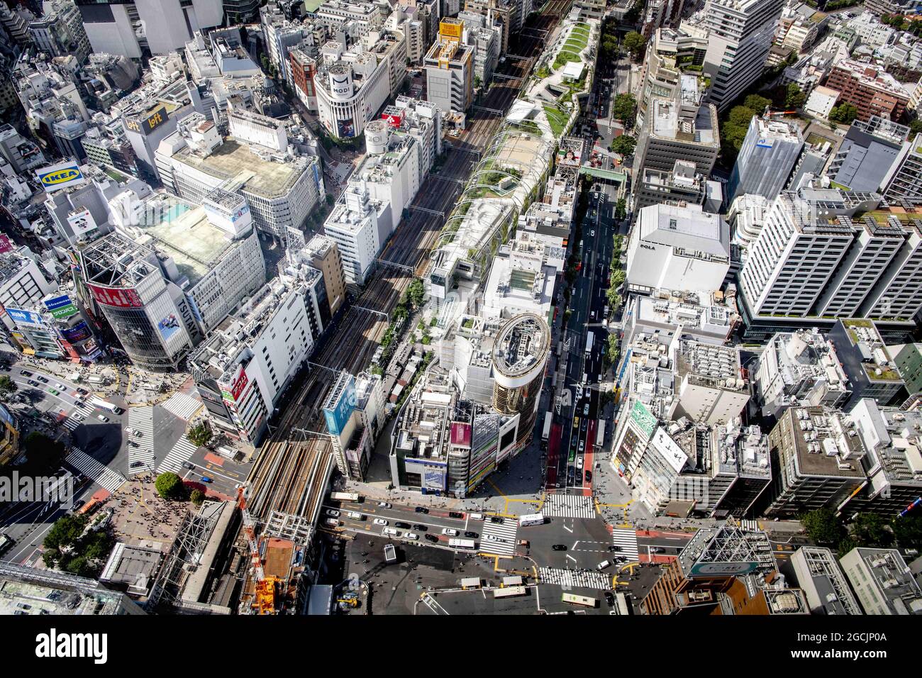 Aerial view of Tokyo, Japan, on August 09, 2021, a day after the finish ...