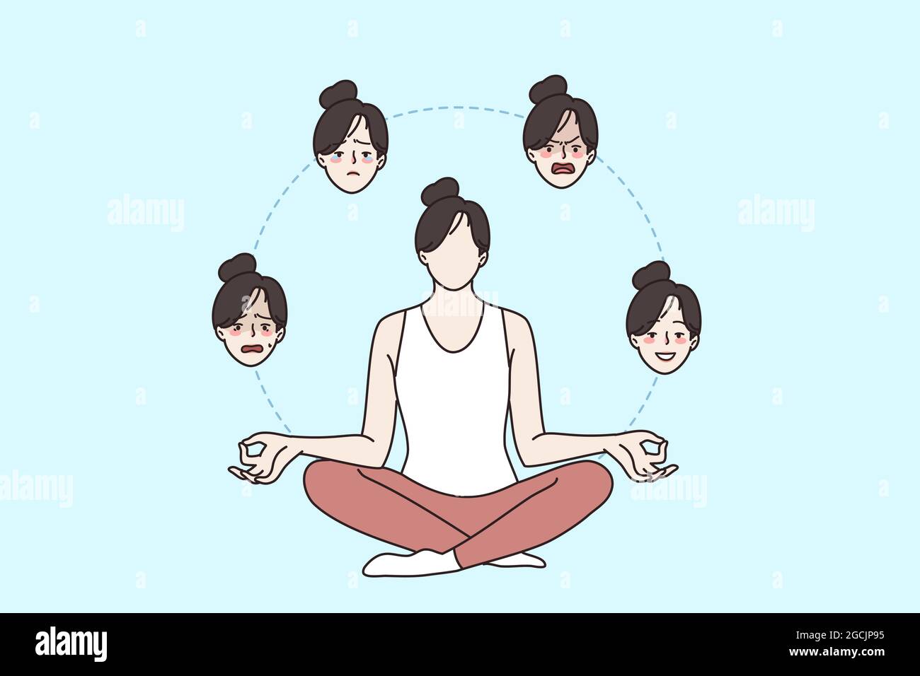 Harmony and mental health concept. Young faceless girl cartoon ...