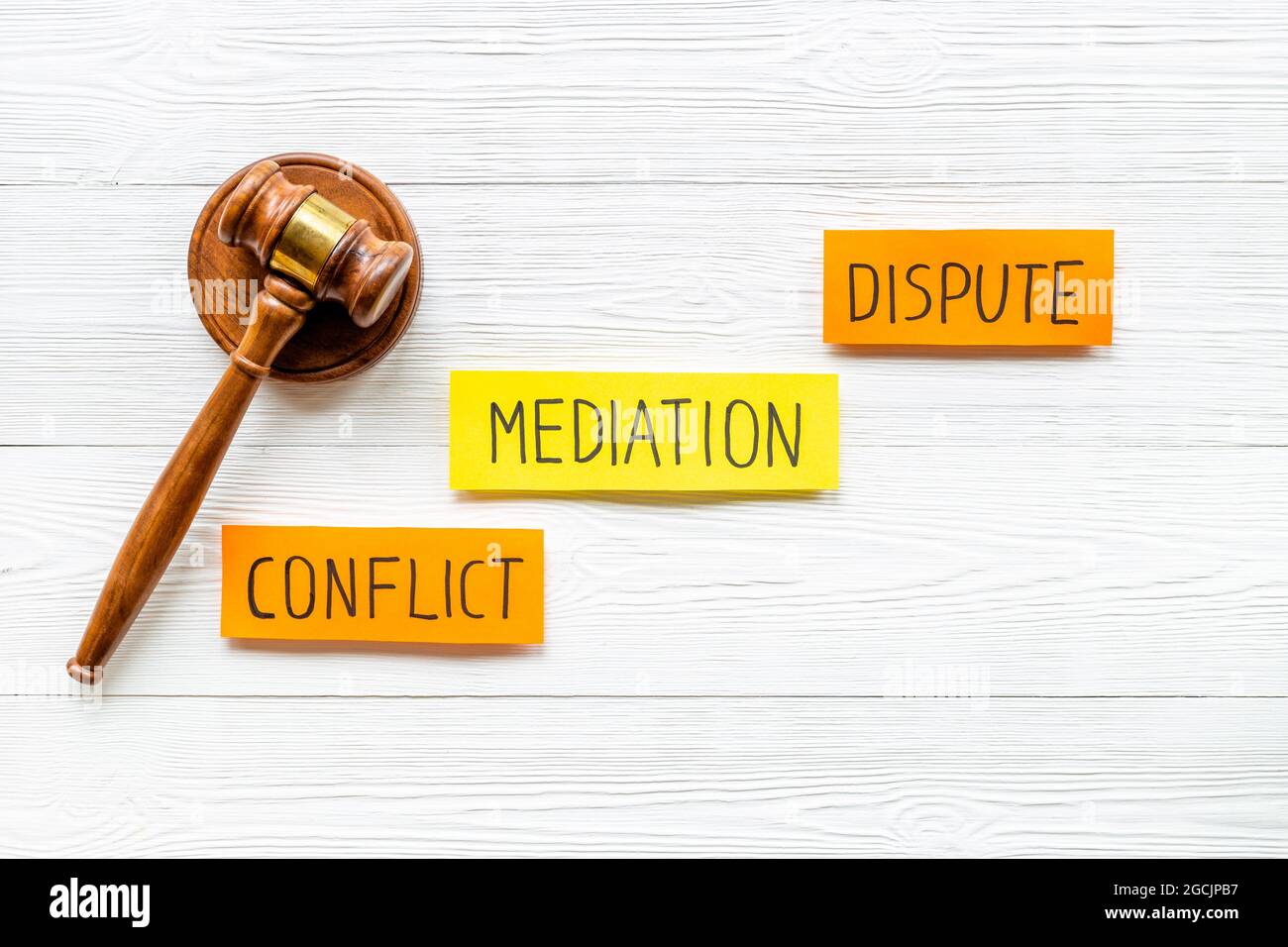 Mediation concept. Judge gavel on table. Conflict and dispute resolve ...