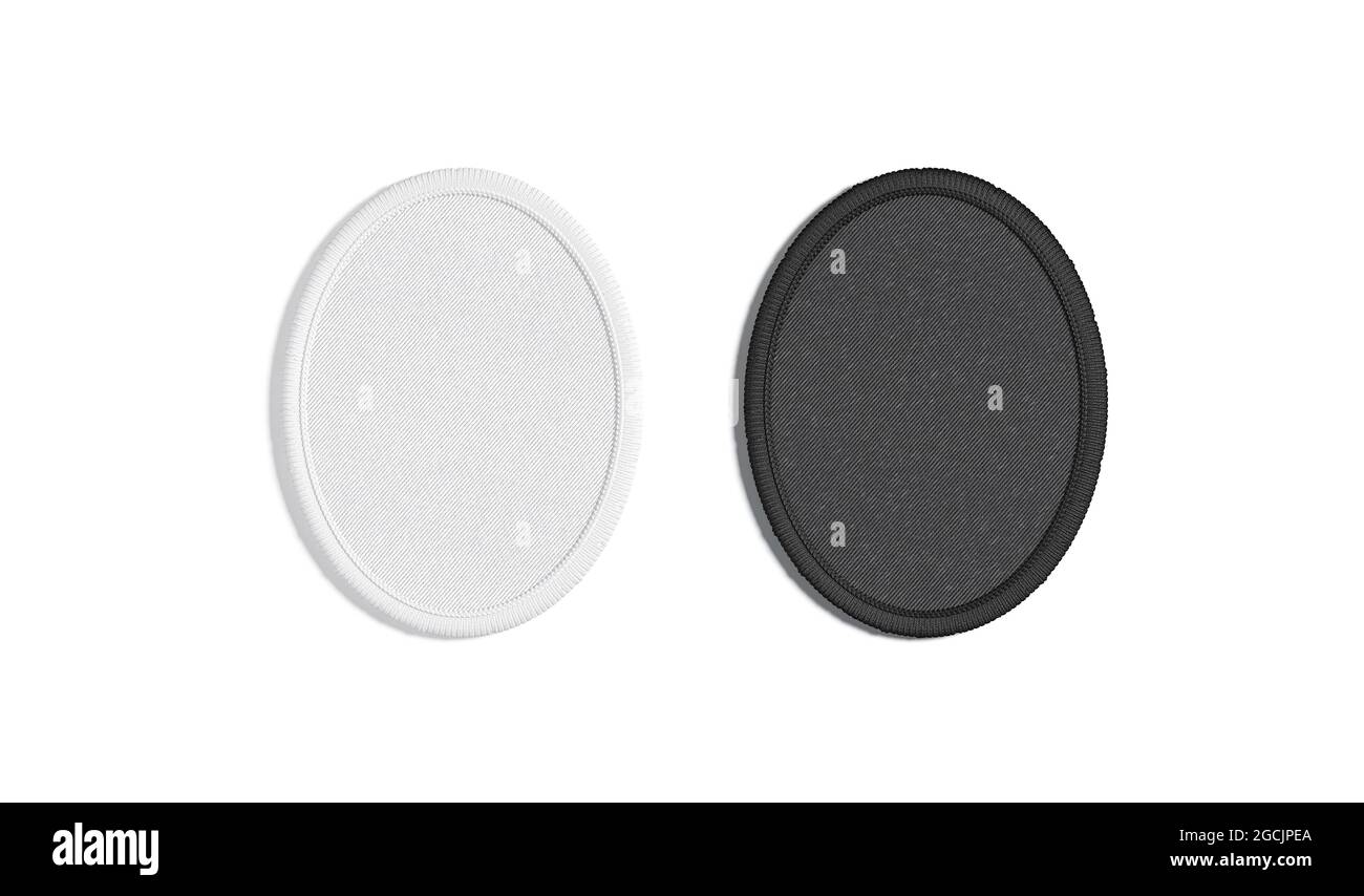 Blank black and white round embroidered patch mockup, top view, 3d ...