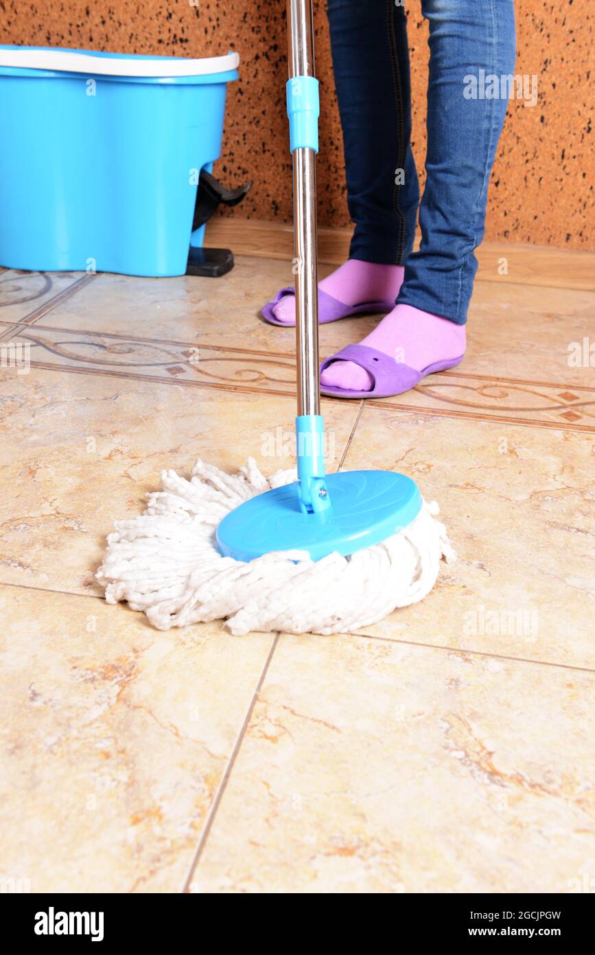 House cleaning with mop Stock Photo - Alamy