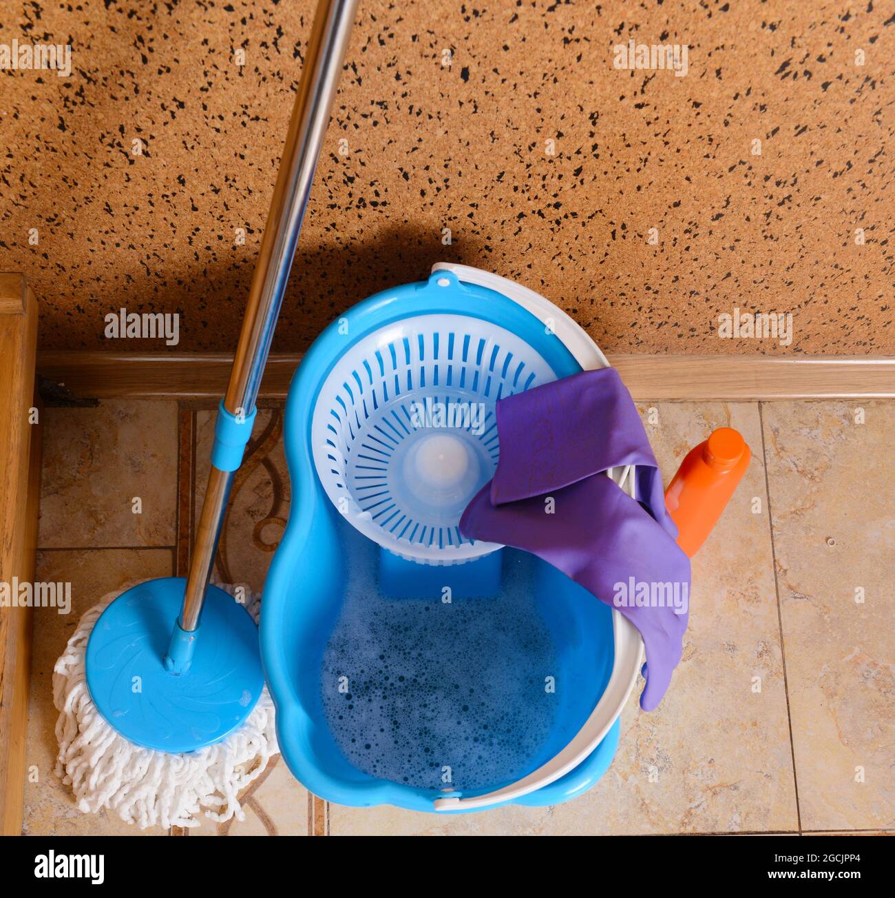 House cleaning equipment with mop Stock Photo - Alamy