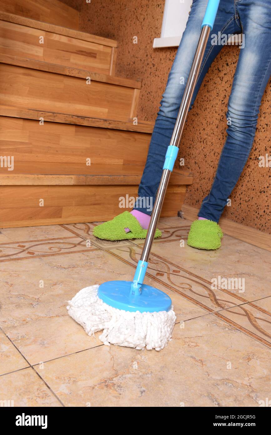 House cleaning with mop Stock Photo - Alamy