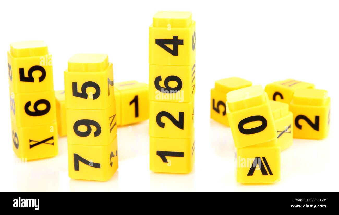 Educational cubes with different numbers isolated on white Stock Photo ...