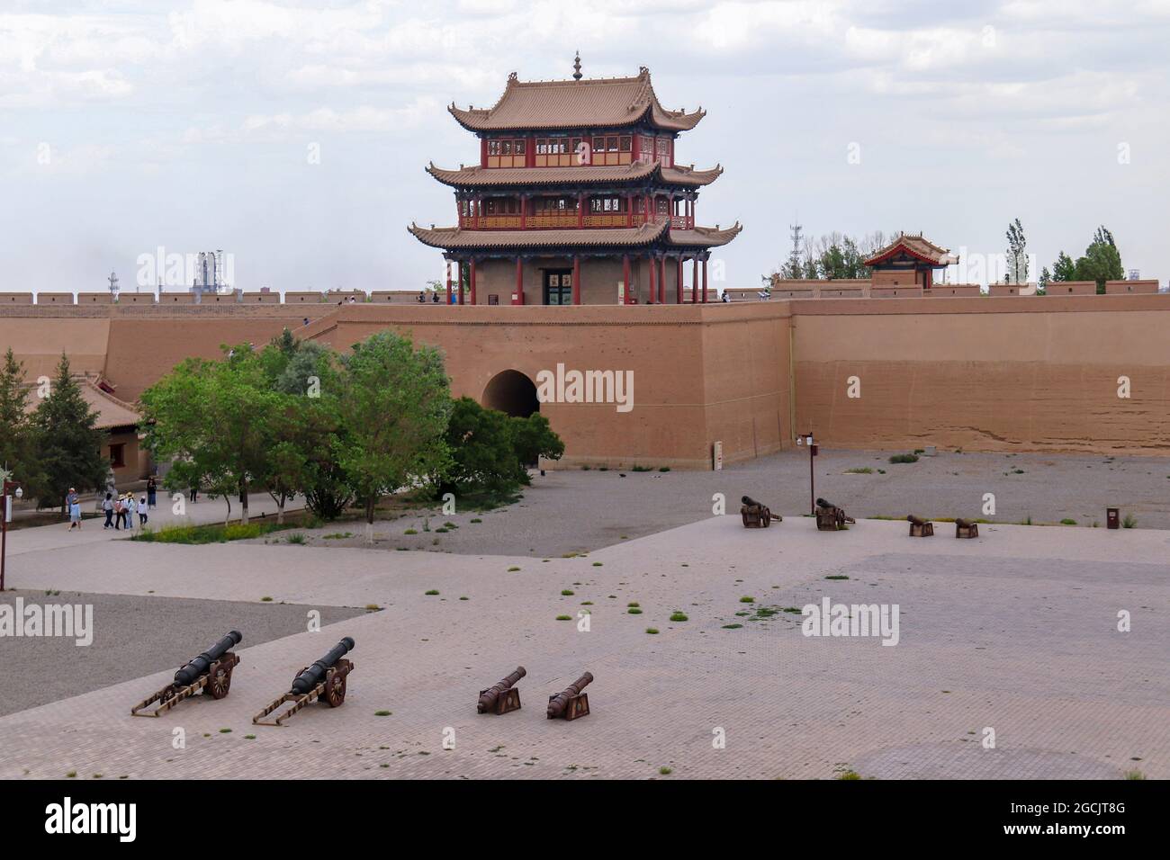 The walls and houses of the Great Wall Jiayuguan Pass in China have ...
