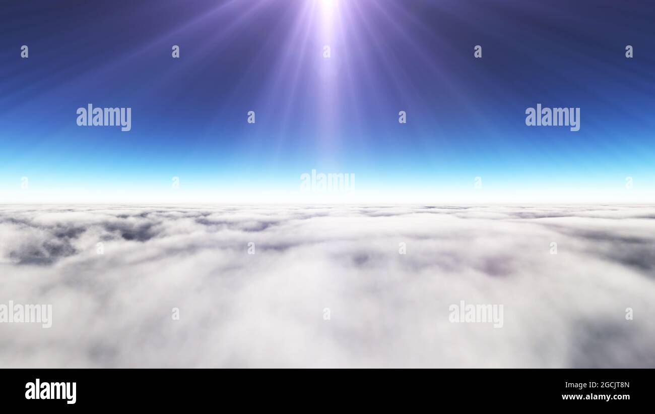 Above clouds sun ray, 3d rendering illustration Stock Photo - Alamy