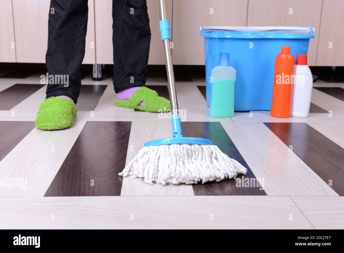 House cleaning with mop Stock Photo - Alamy