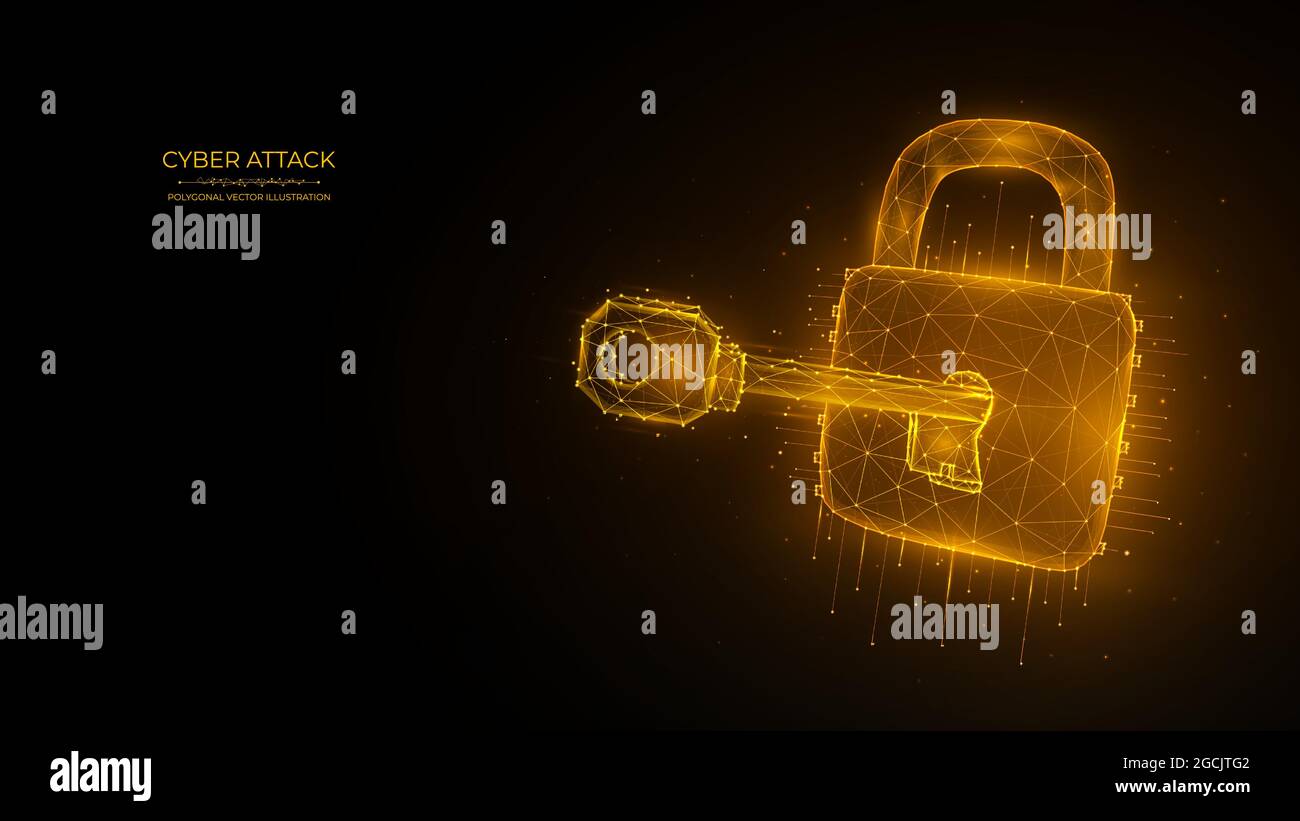 Cyber security low poly art. Polygonal vector illustration of a key and ...