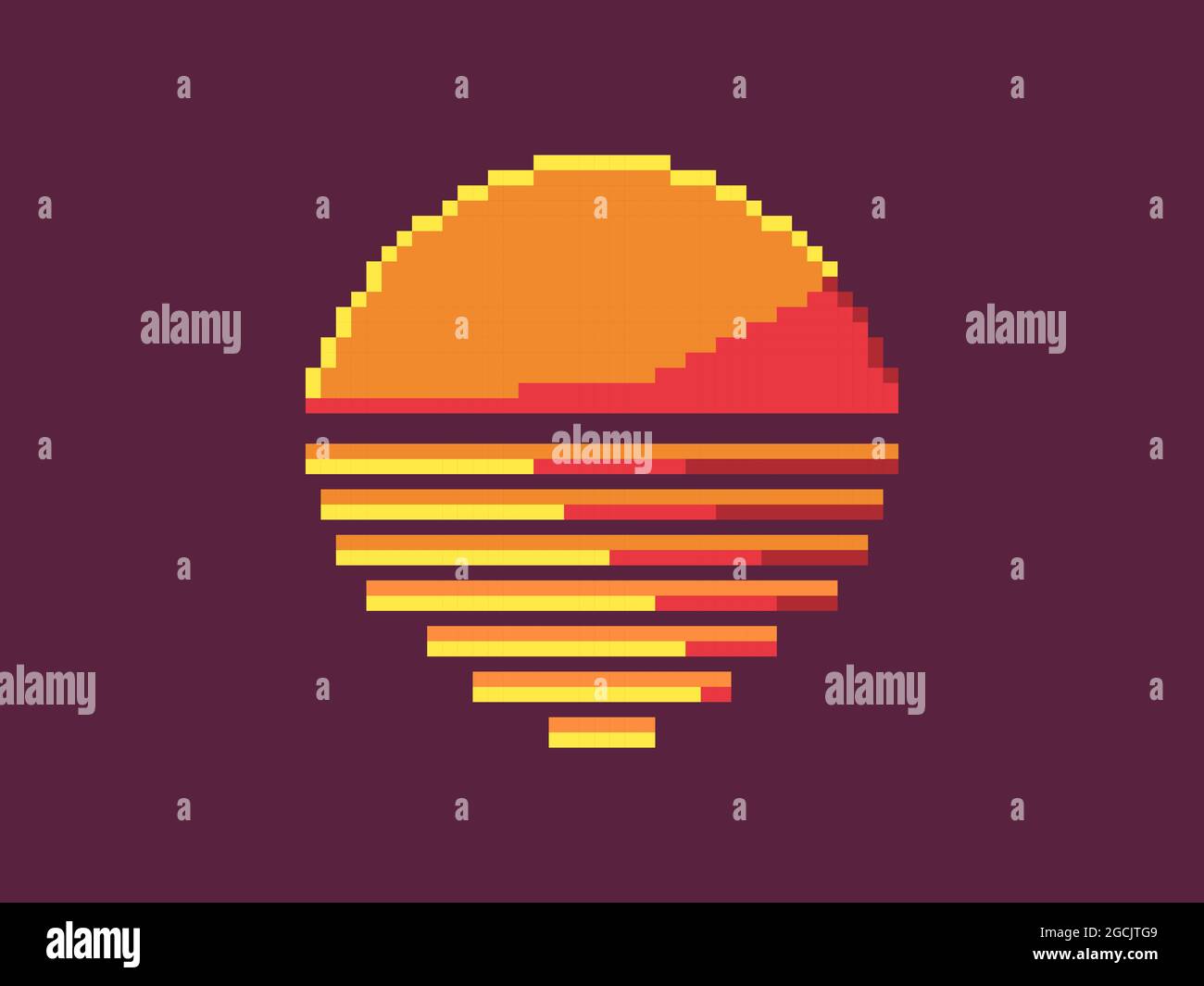 Pixel art 80s sunset. 8-bit sun synthwave and retrowave style. Design ...