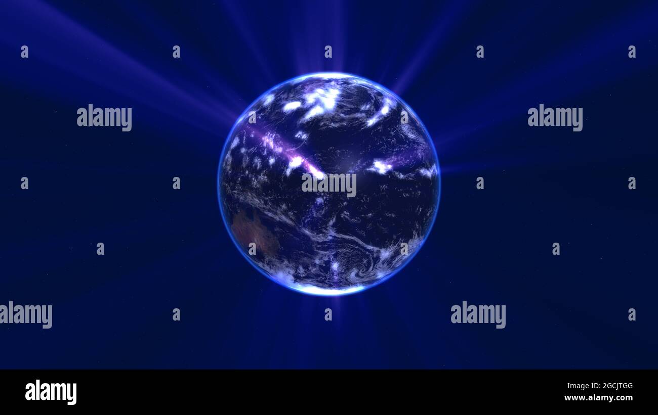 earth globe with glowing details and light rays. 3d illustration render ...
