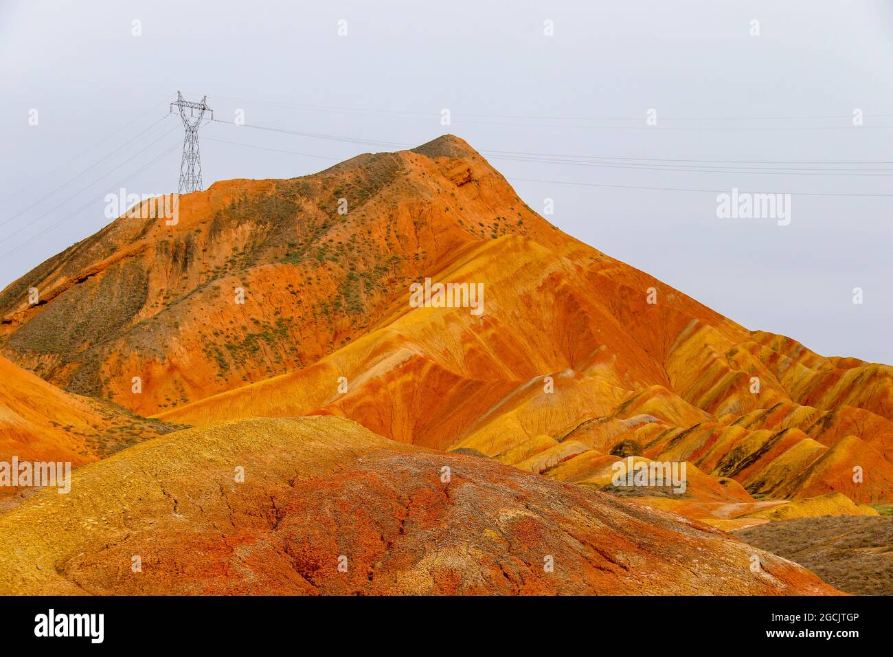 Amazing scenery of Rainbow mountain and blue sky background in sunset ...