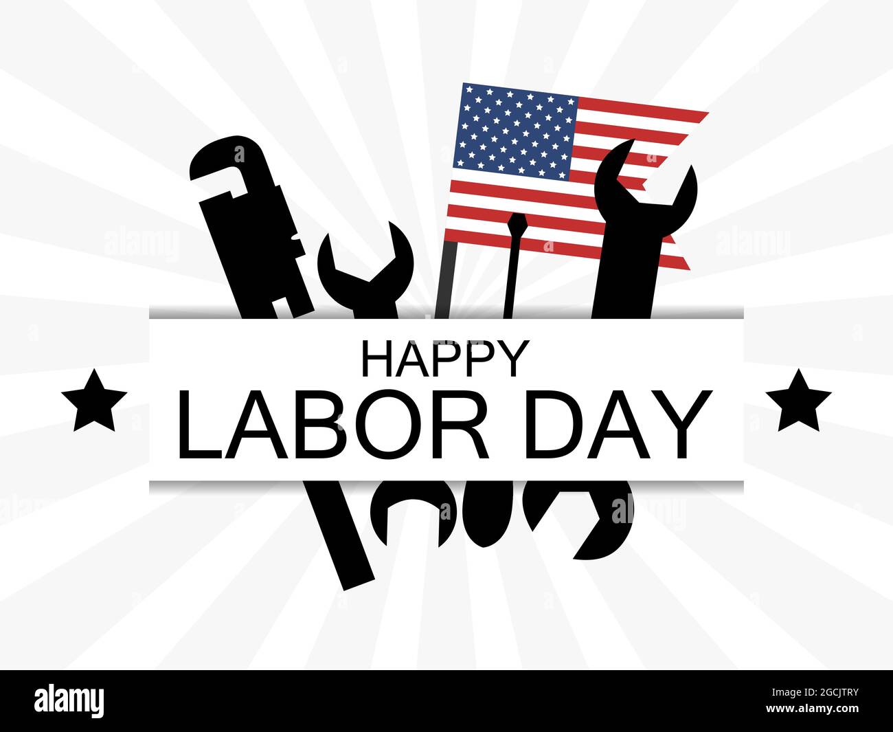 Happy Labor Day. USA national flag and working tools. Wrench and ...