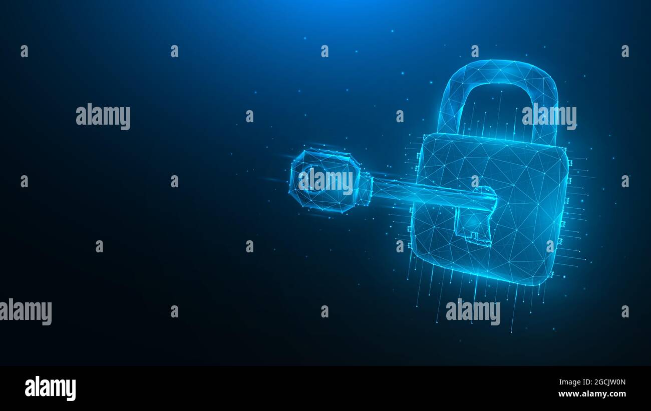 Cyber security low poly art. Polygonal vector illustration of a key and ...