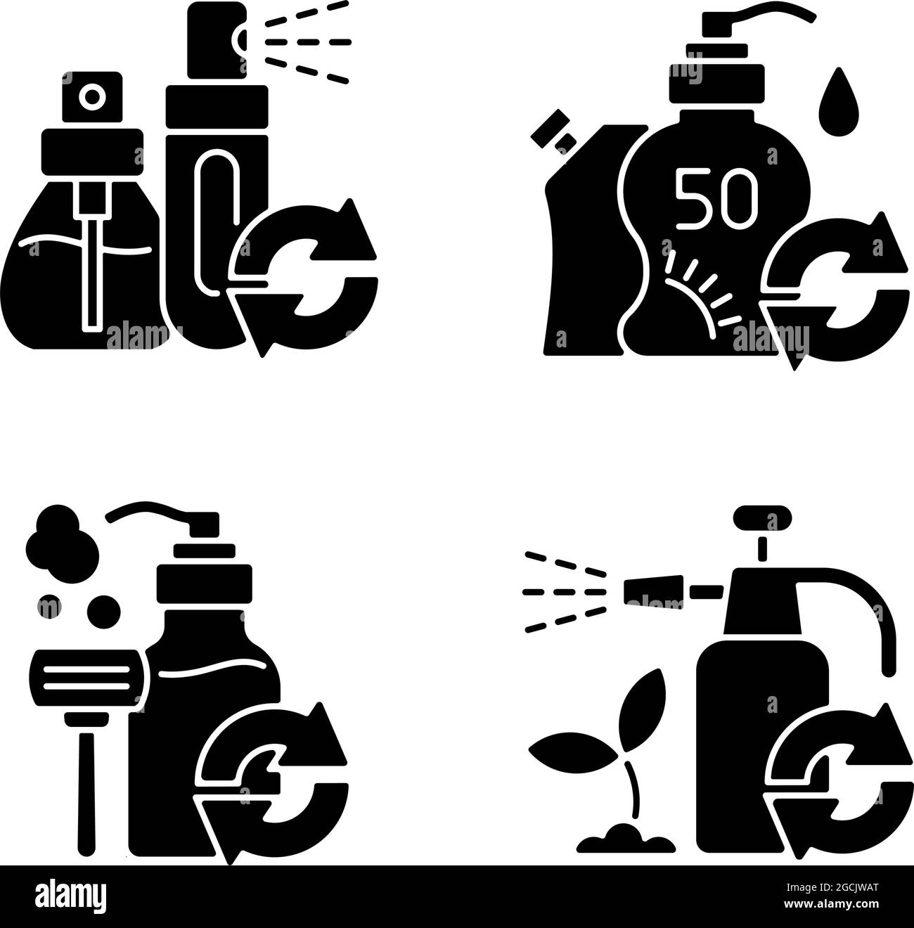 Products refill option black glyph icons set on white space Stock ...