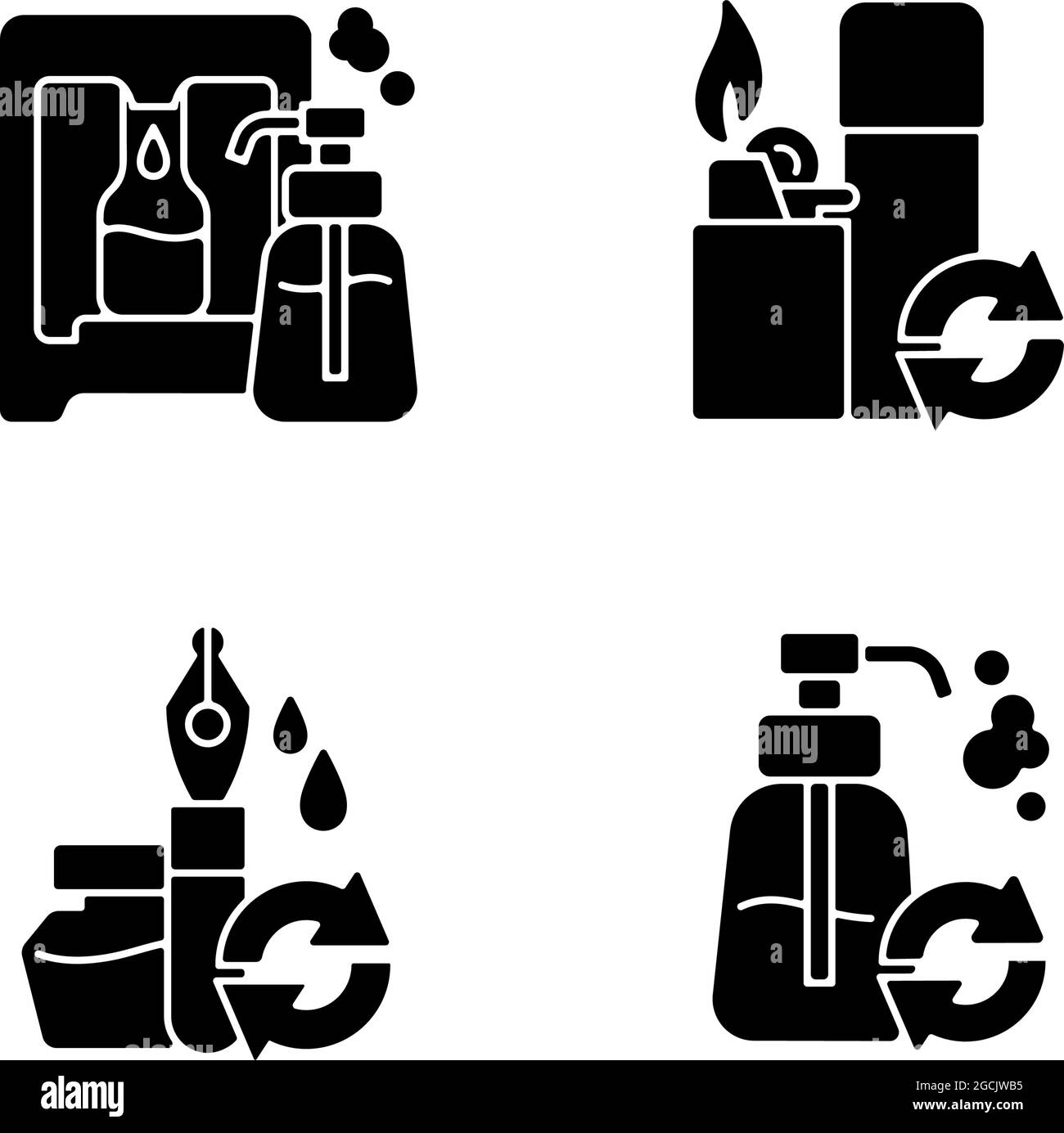 Products refill black glyph icons set on white space Stock Vector Image ...
