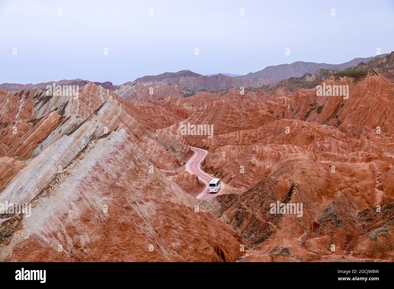 Amazing scenery of Rainbow mountain and blue sky background in sunset ...