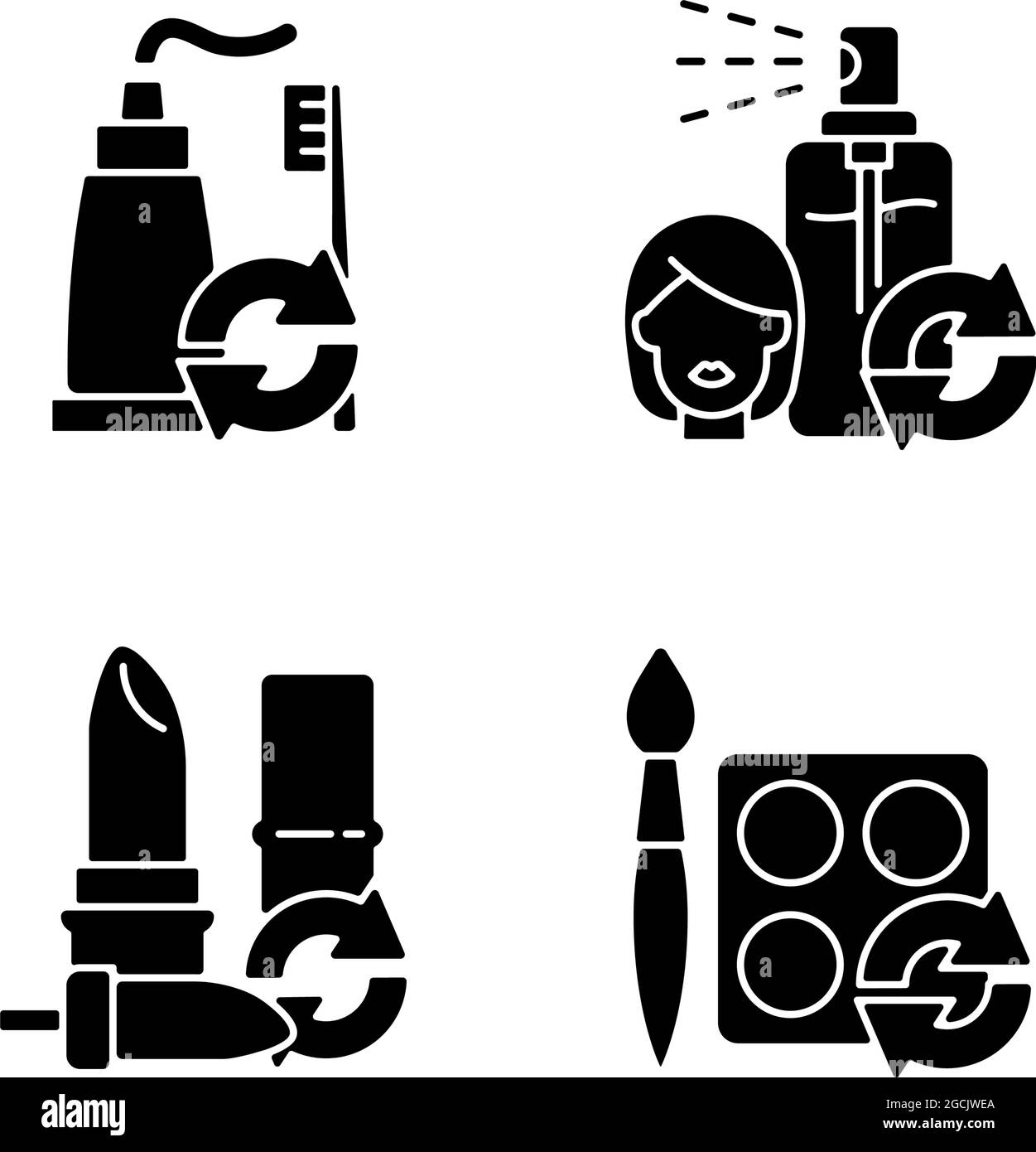 Refill and reuse black glyph icons set on white space Stock Vector ...