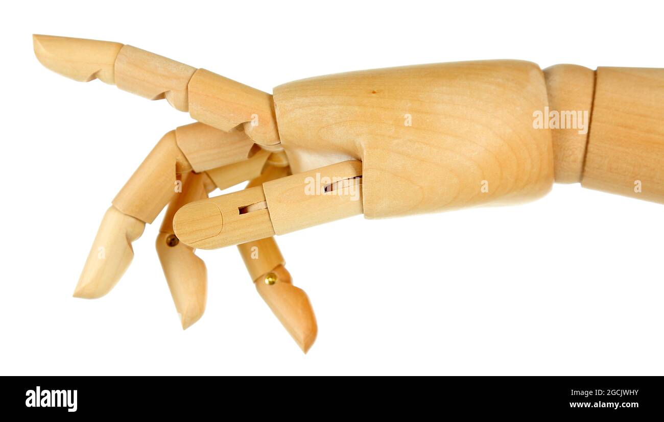 Wooden hand isolated on white Stock Photo - Alamy