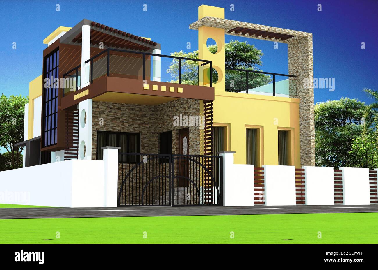 3D rendering of a two storage house with a modern abstract exterior ...
