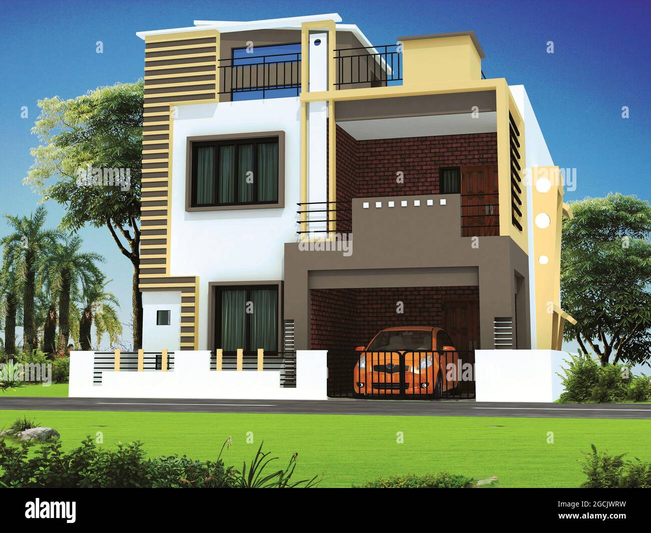 3D rendering of a three storage house with a modern design Stock Photo ...