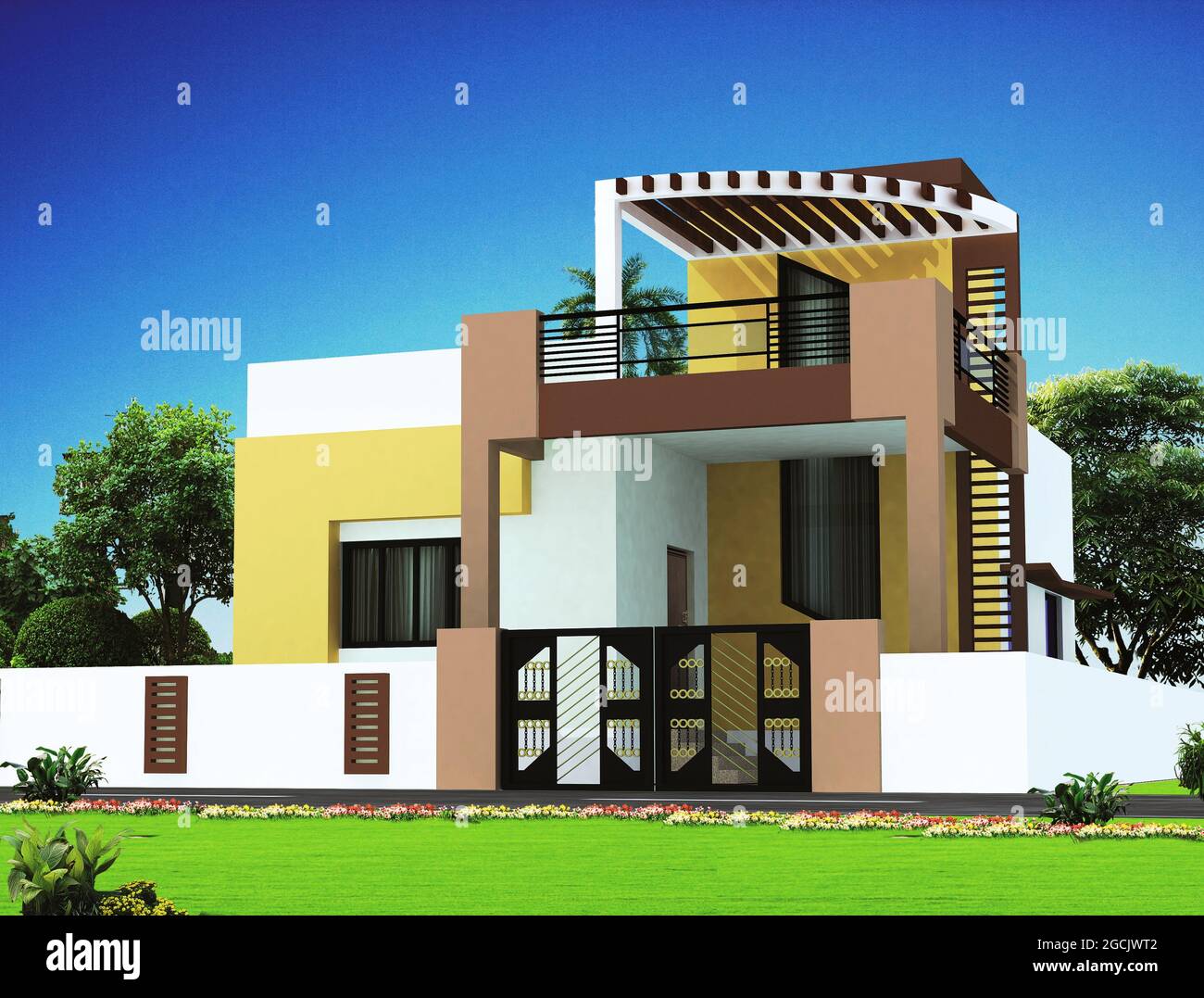 3D rendering of a house with an abstract exterior design Stock Photo ...