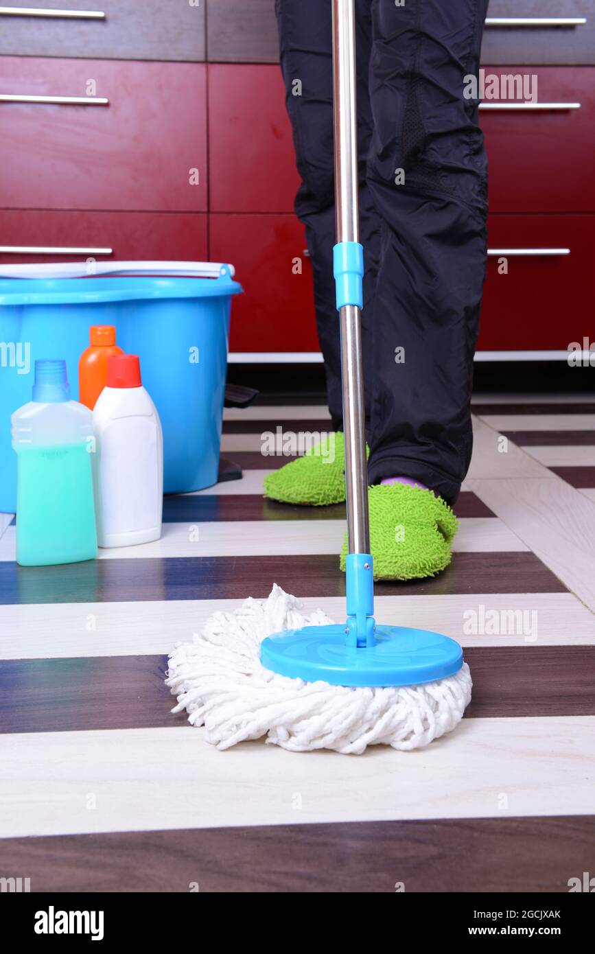 House cleaning with mop Stock Photo - Alamy