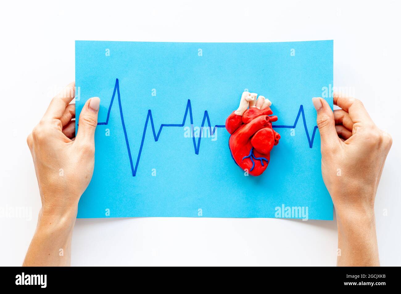 Heart health concept with hands and human heart model Stock Photo - Alamy