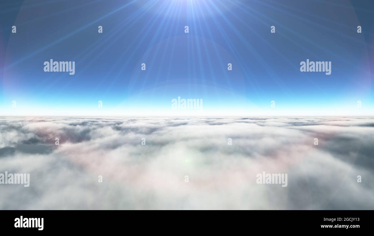 Above clouds sun ray, 3d rendering illustration Stock Photo - Alamy