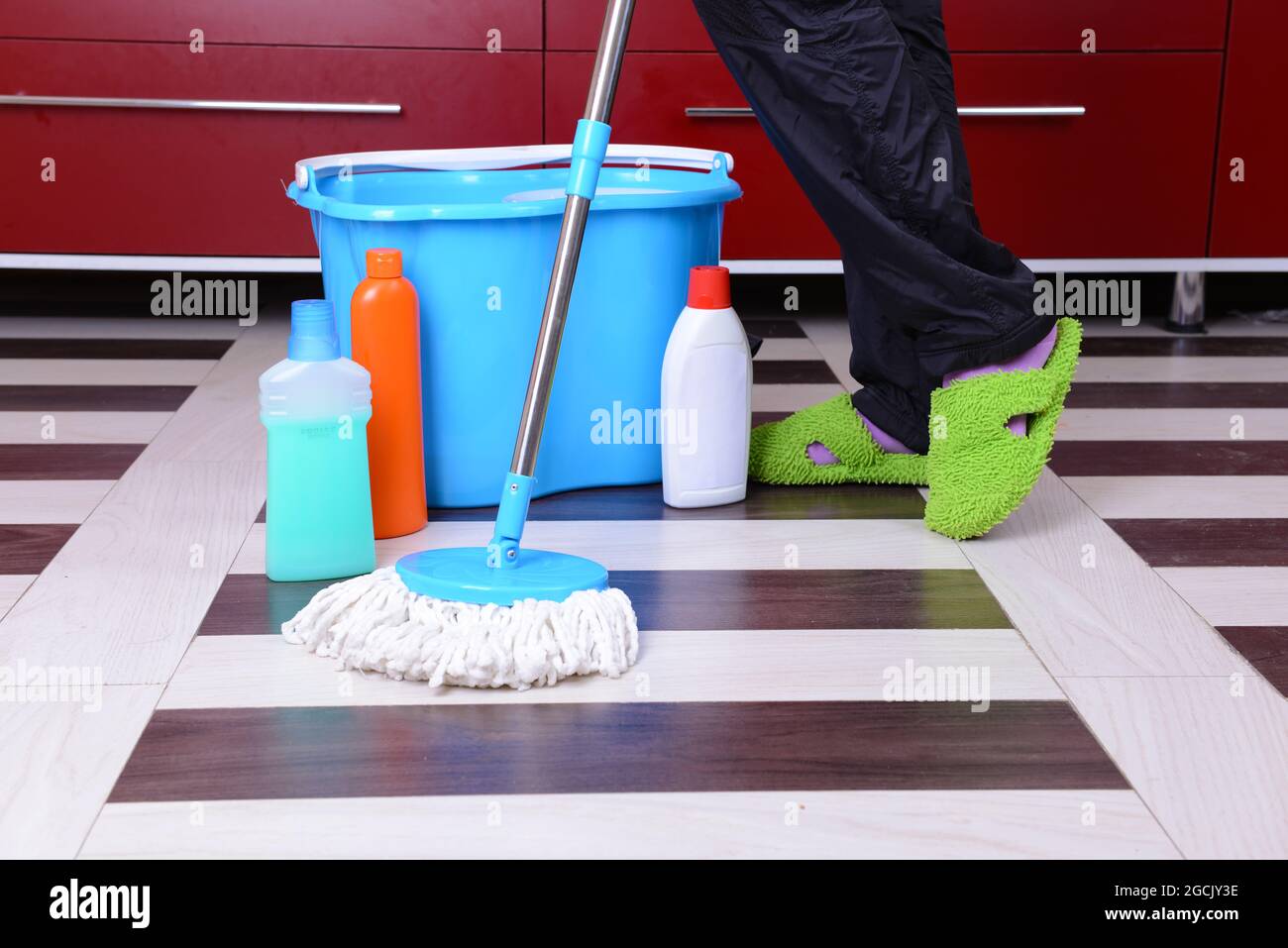 House cleaning with mop Stock Photo - Alamy