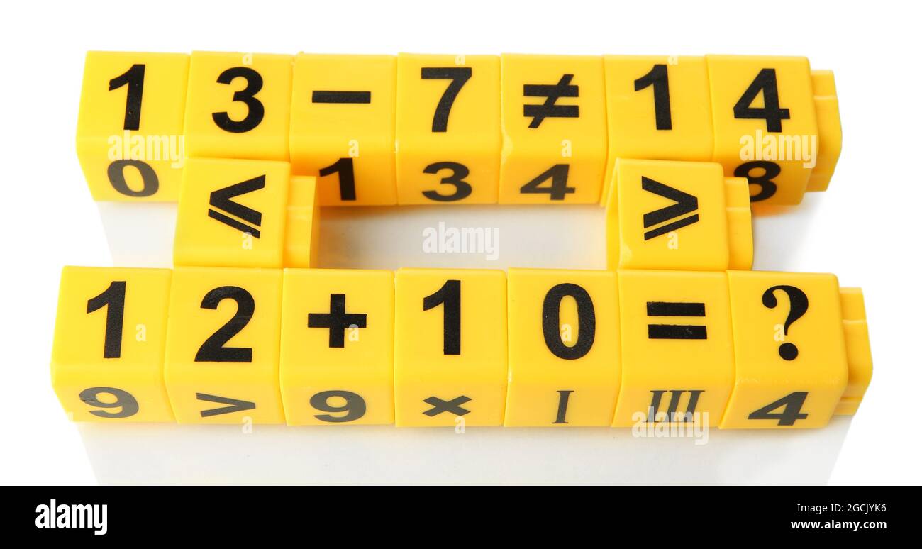 Educational cubes with different numbers isolated on white Stock Photo ...