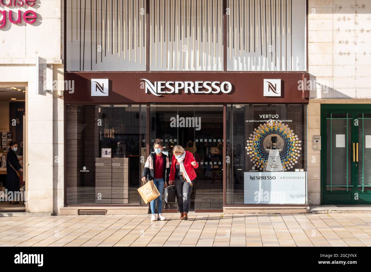 TOURS, FRANCE - Jul 22, 2021: A view of store fronts of NESPRESSO brand ...