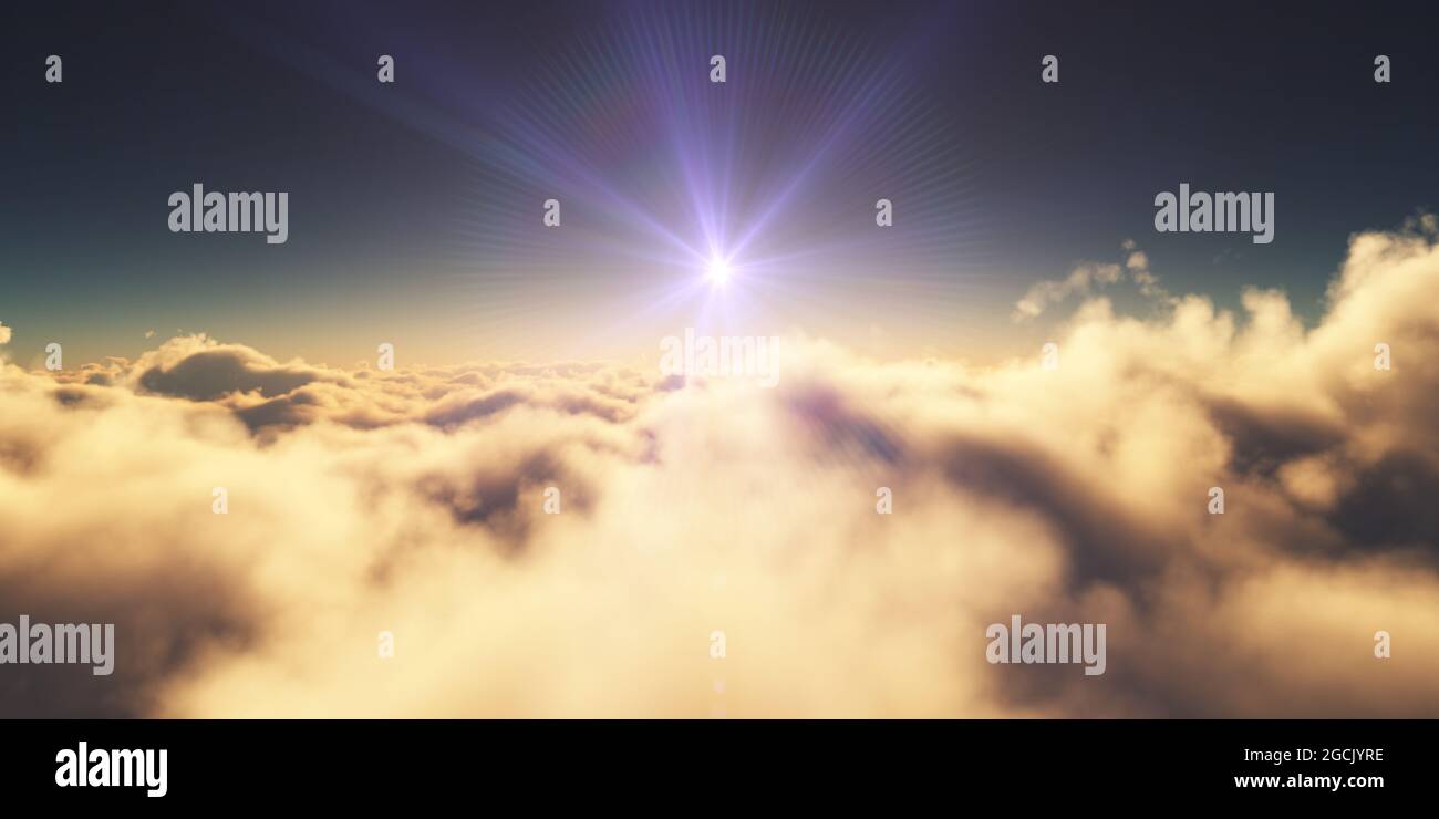 above clouds sunrise sun ray illustration, 3d rendering Stock Photo - Alamy