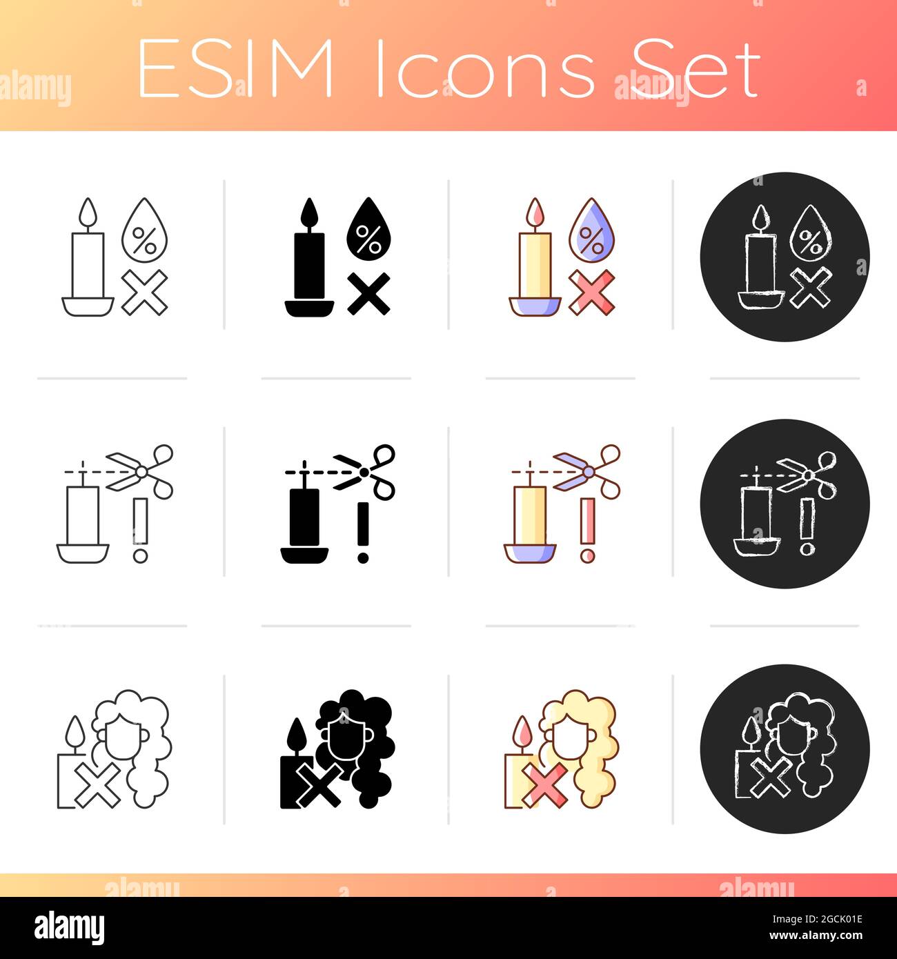 Candle safety warning manual label icons set Stock Vector Image & Art ...