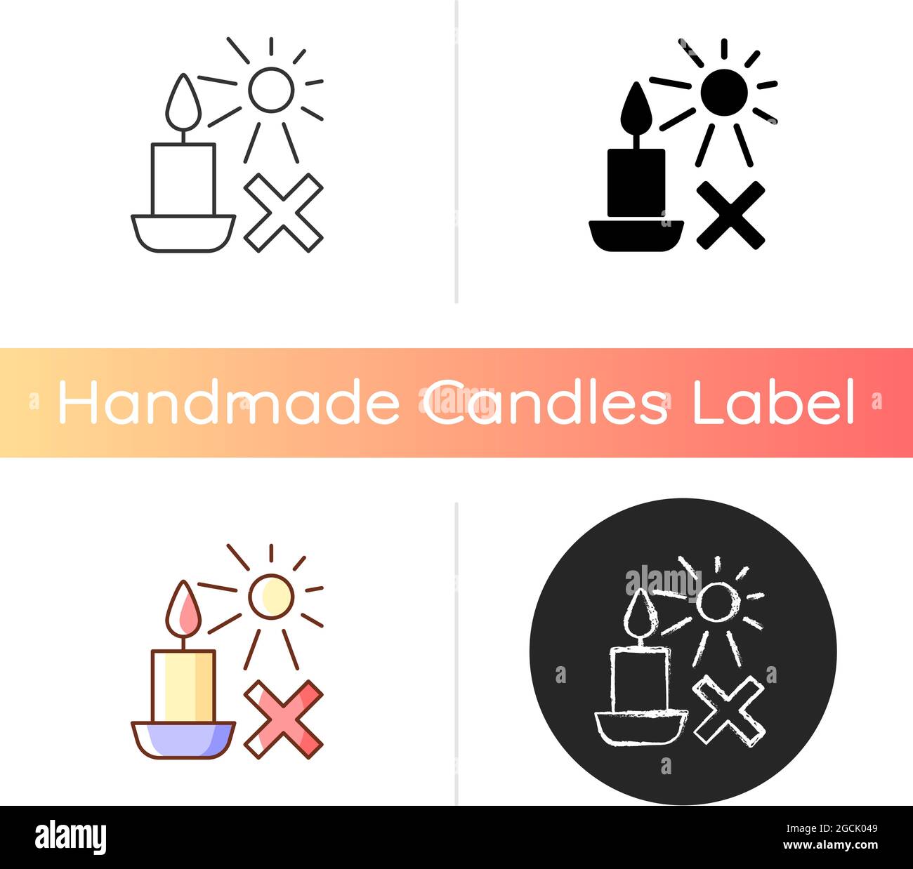 Protect candles from direct sunlight manual label icon Stock Vector ...