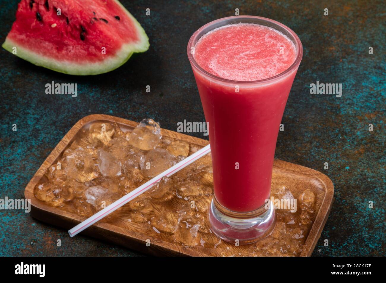 Cold Watermelon Smoothie front view background Stock Photo - Alamy