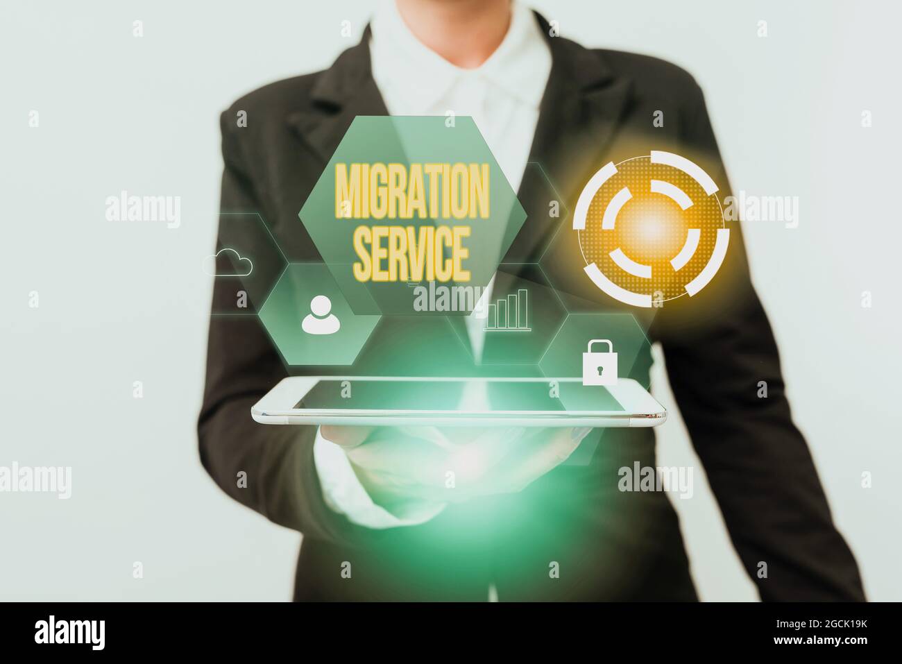 Sign displaying Migration Service. Word Written on moving of company ...