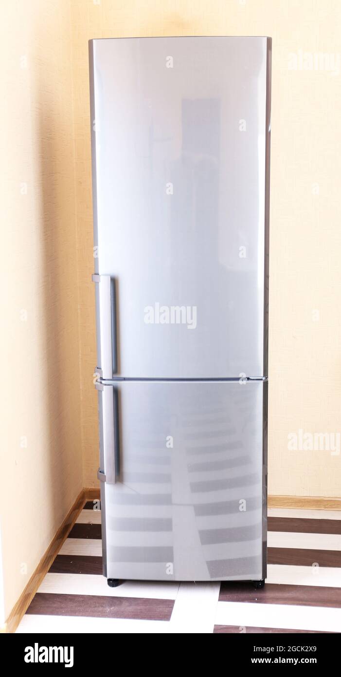 Two door gray refrigerator Stock Photo - Alamy